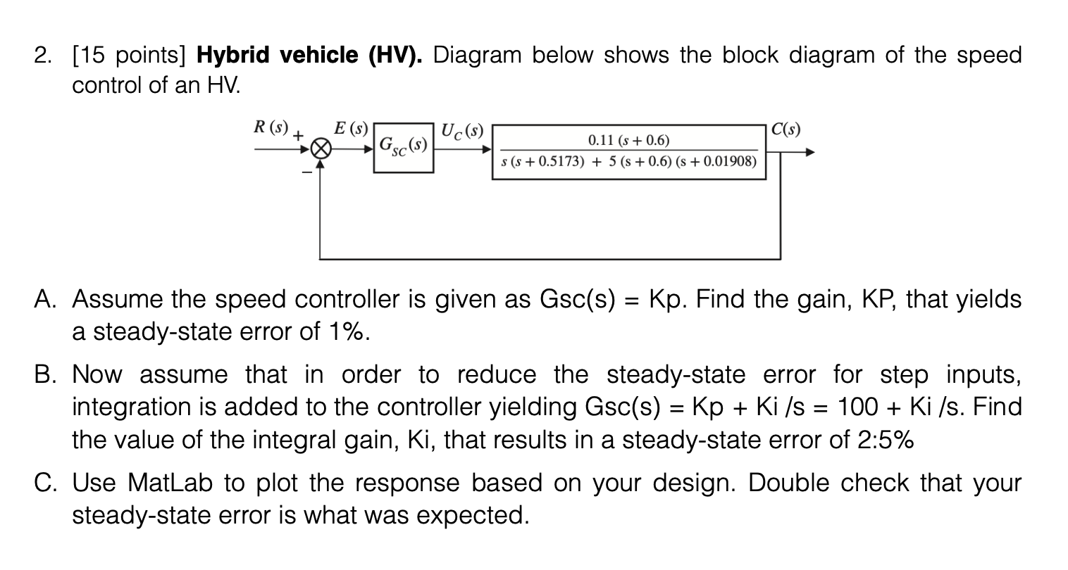 Solved 2. [15 points] Hybrid vehicle (HV). Diagram below | Chegg.com