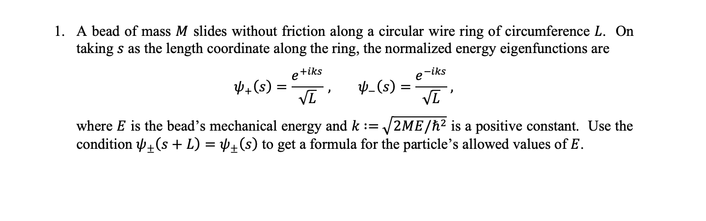 Solved A bead of mass M slides without friction along a | Chegg.com