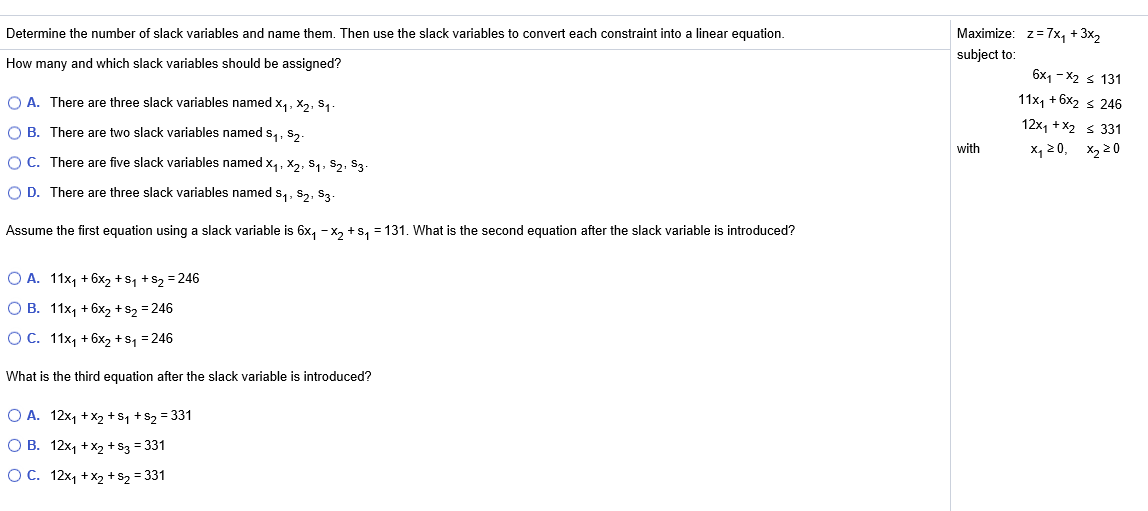 Solved Determine the number of slack variables and name | Chegg.com