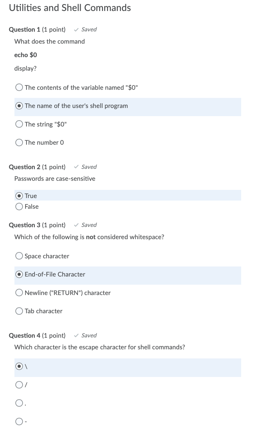 Solved Utilities and Shell Commands Question 1 (1 point) | Chegg.com