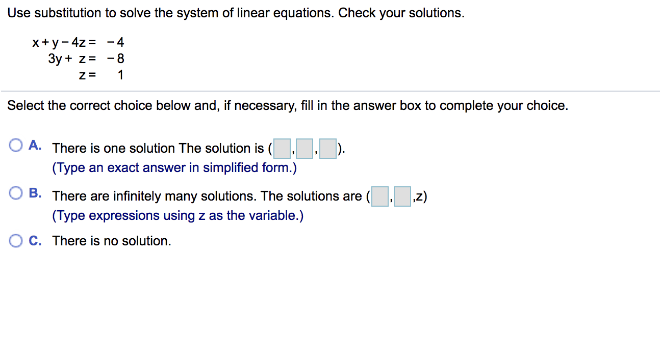 Solved Use substitution to solve the system of linear | Chegg.com