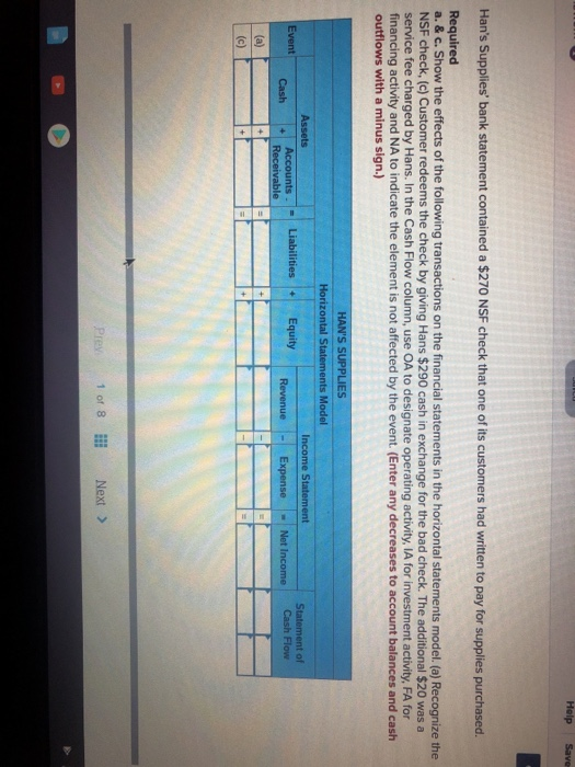 Solved Han's Supplies' bank statement contained a $270 NSF | Chegg.com