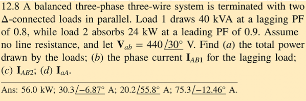 Solved 12.8 ﻿A balanced three-phase three-wire system is | Chegg.com
