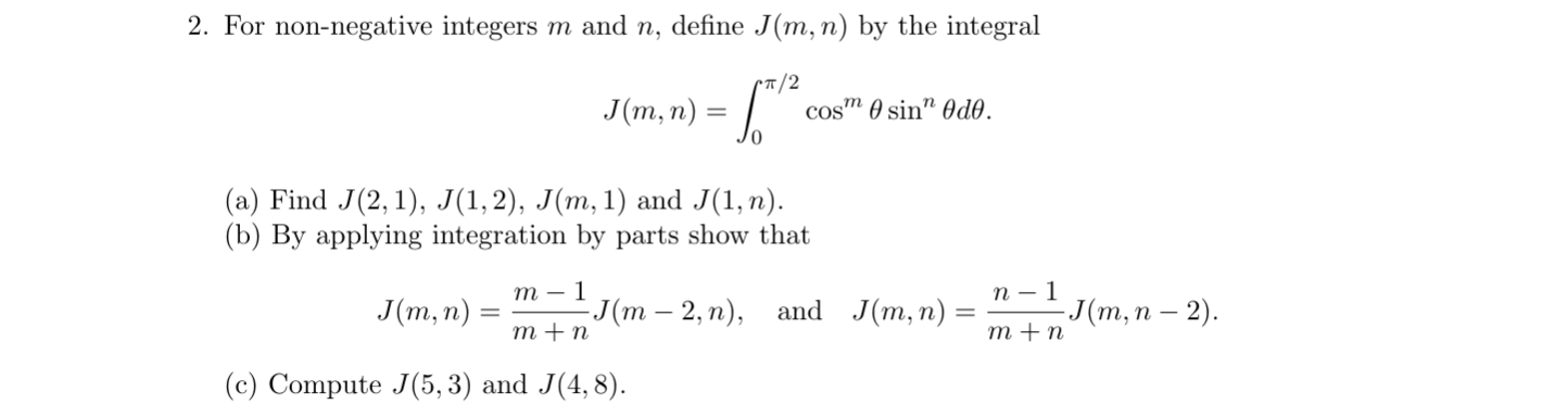 Solved 2. For non-negative integers m and n, define J(m,n) | Chegg.com