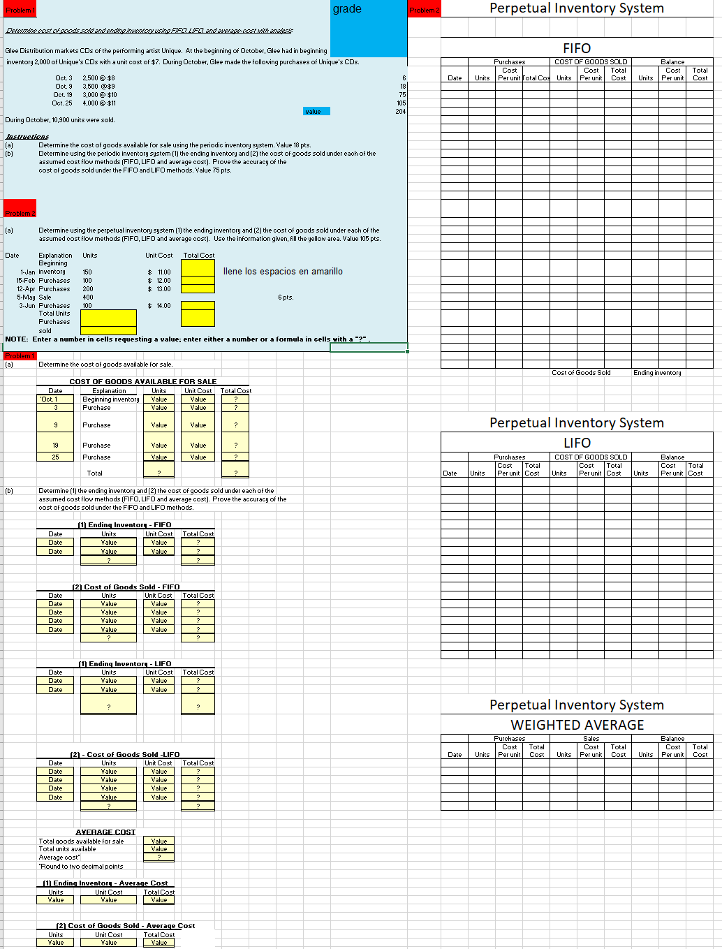 Solved Problem 1 grade Problem 2 Perpetual Inventory System | Chegg.com