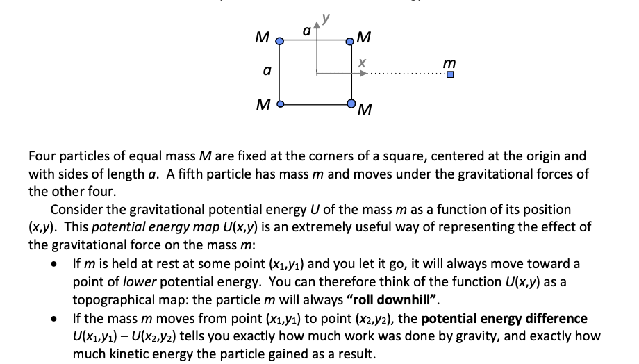 Solved M our M м х m a MO M M Four particles of equal mass M | Chegg.com