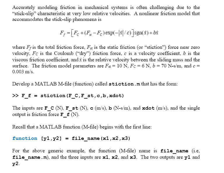 Accurately modeling friction in mechanical systems is | Chegg.com