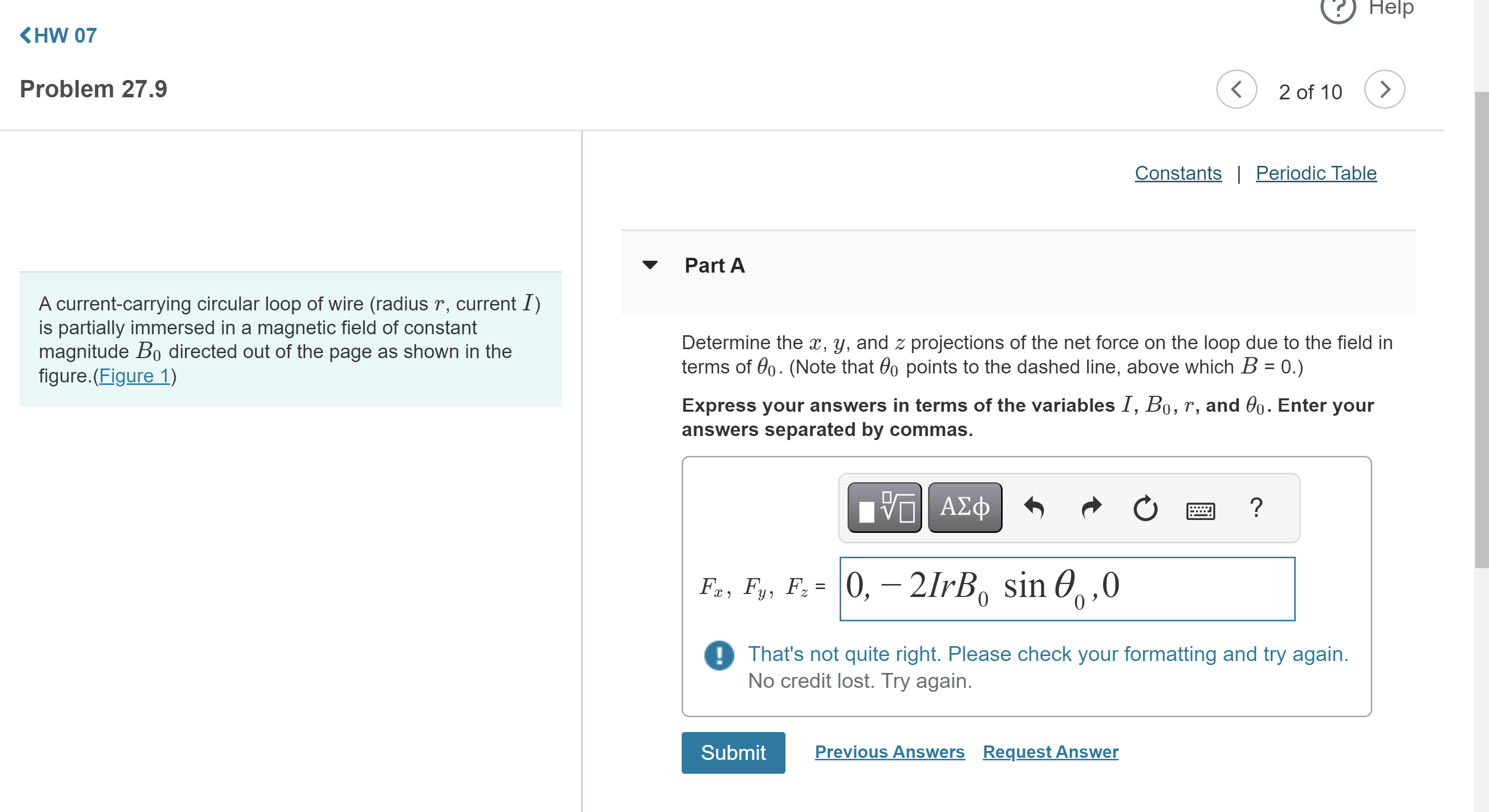 Solved Problem 27.9 2 of 10 A current-carrying circular loop | Chegg.com