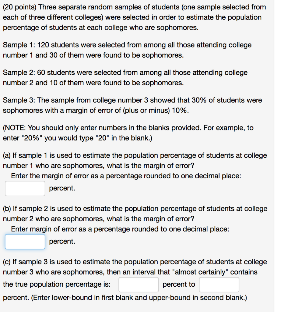 Solved (20 points) Three separate random samples of students | Chegg.com