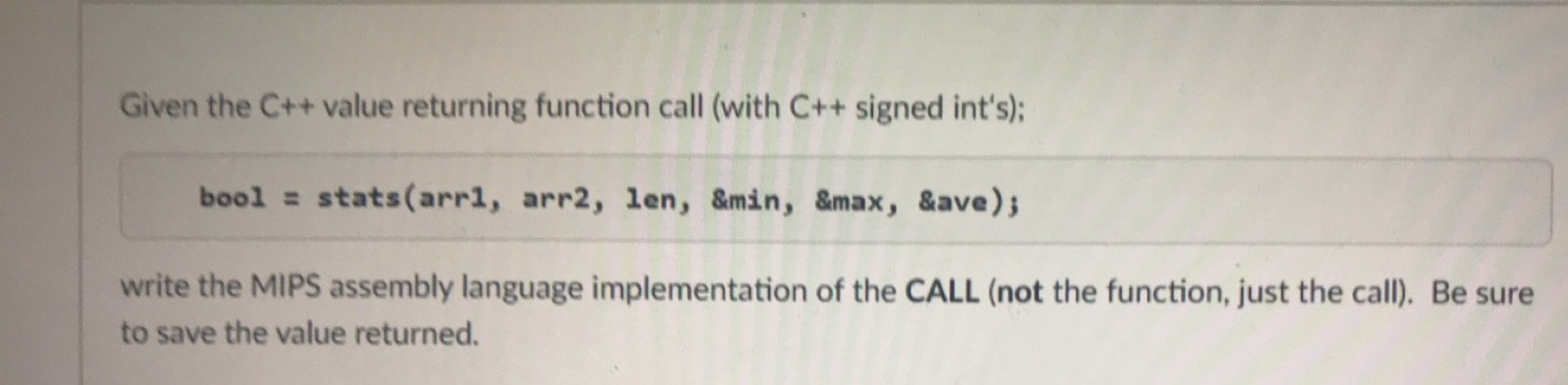 Solved Given the C++ value returning function call (with C++ | Chegg.com