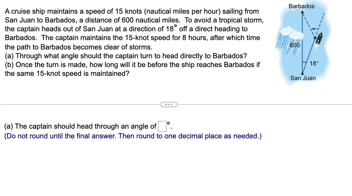 Solved A cruise ship maintains a speed of 15 knots (nautical | Chegg.com