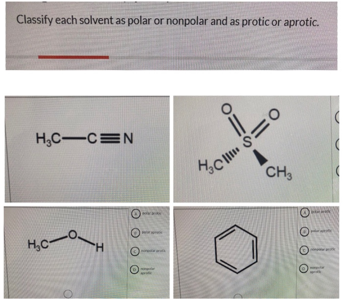 Classify each solvent as polar or nonpolar and as | Chegg.com