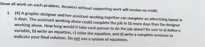 Solved Show all work on each problem. Answers without | Chegg.com