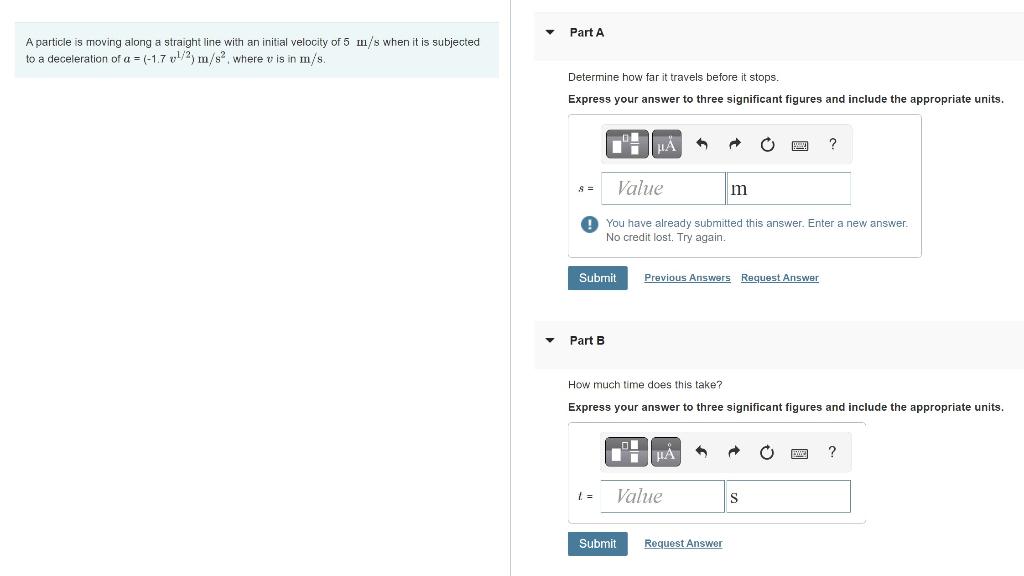 Solved A particle is moving along a straight line with an | Chegg.com