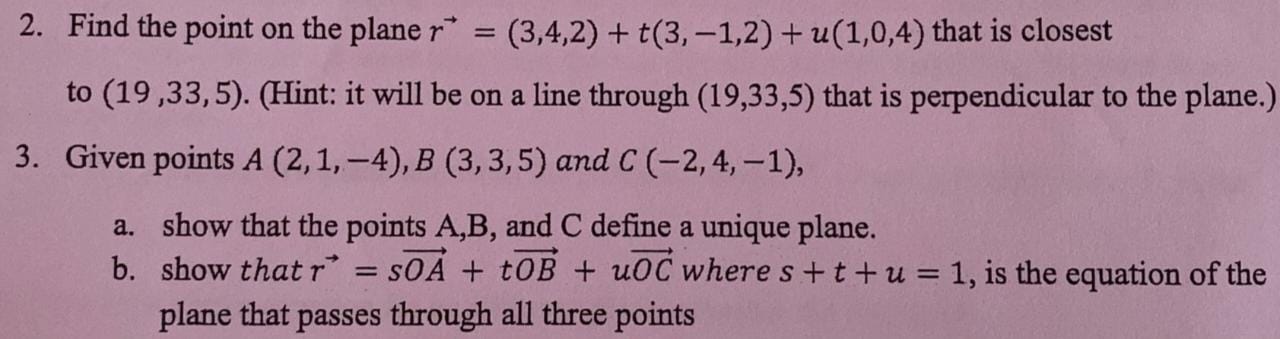 2. Find the point on the plane | Chegg.com