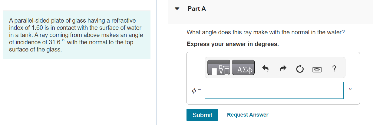Solved A parallel-sided plate of glass having a refractive | Chegg.com