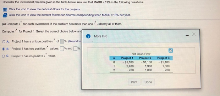 Solved Consider the investment projects given in the table | Chegg.com