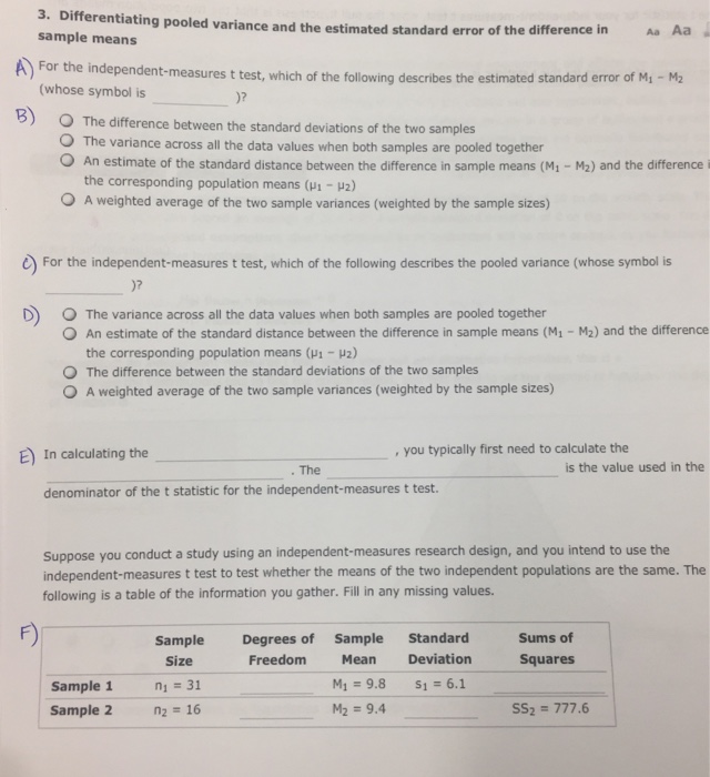 Solved 3. Differentiating pooled variance and the estimated | Chegg.com