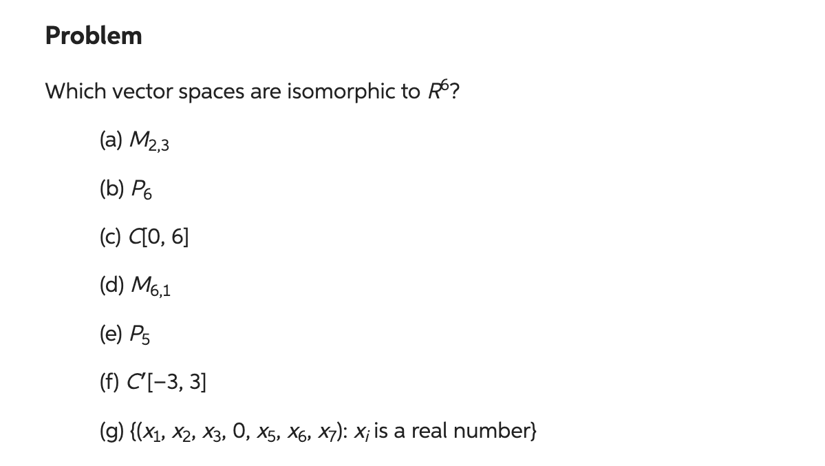Solved Which vector spaces are isomorphic to R6? (a) M2,3 | Chegg.com