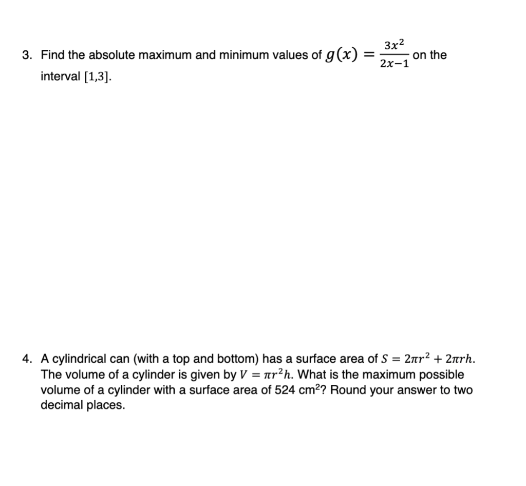 Solved 3. Find the absolute maximum and minimum values of | Chegg.com