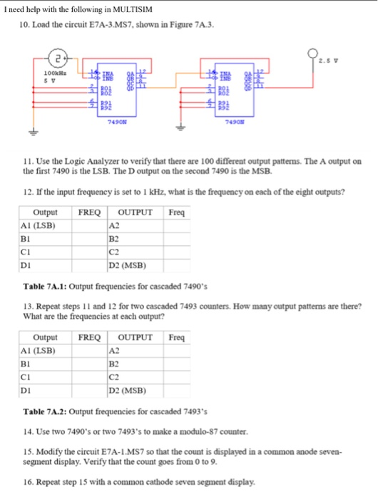 I need help with the following in MULTISIM 10. Load | Chegg.com