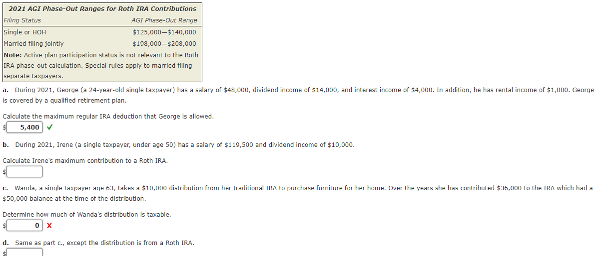 Solved Self-Study Problem 5.3 2021 AGI Phase-Out Ranges for | Chegg.com
