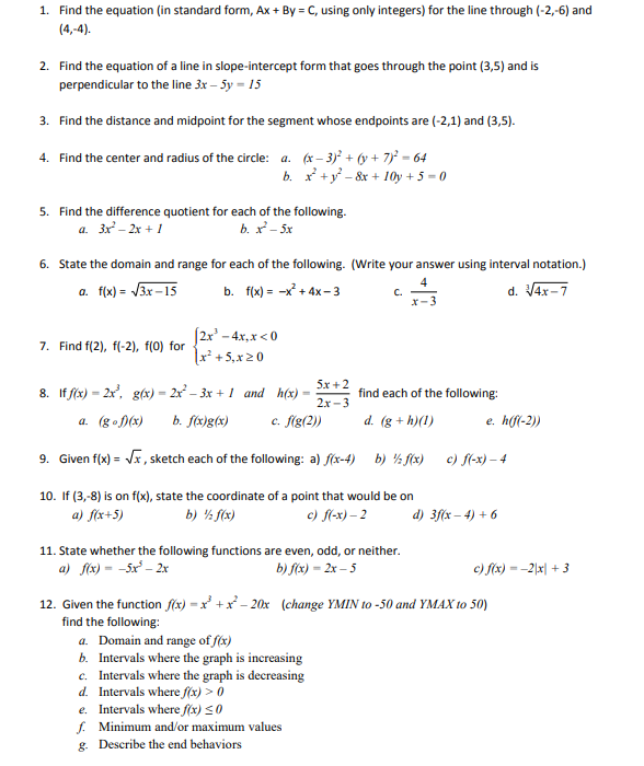 Solved 1. Find the equation (in standard form, Ax+By=C, | Chegg.com