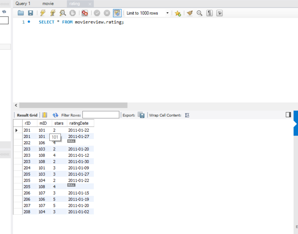 Solved Limit to 1000 rows SELECT * FROM moviereview.movie; | Chegg.com