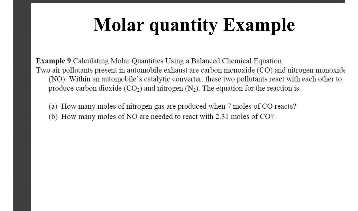 Solved Molar quantity Example Example 9 Calculating Molar | Chegg.com