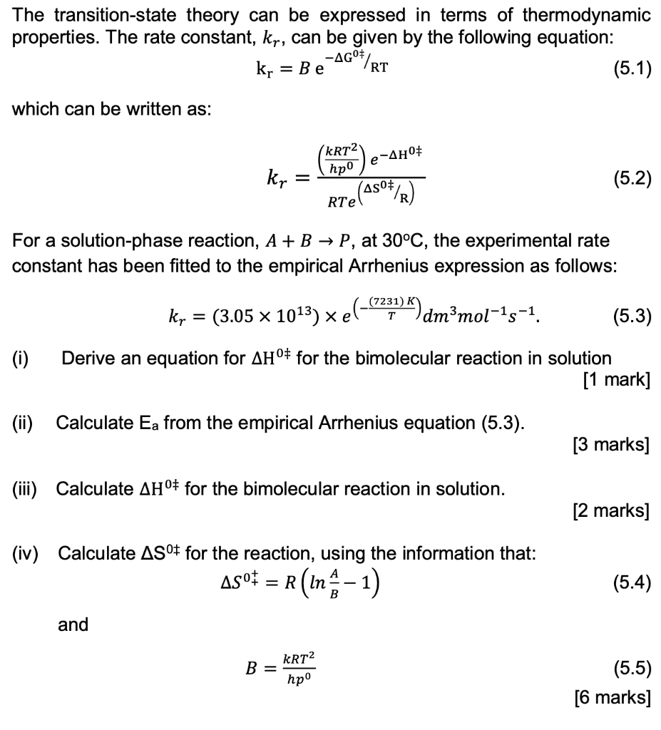 Solved The transition-state theory can be expressed in terms | Chegg.com