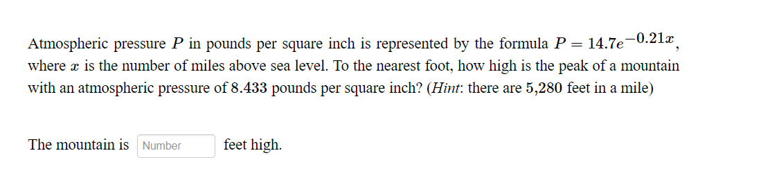 Solved Atmospheric pressure P in pounds per square inch is | Chegg.com
