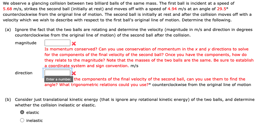 Solved We observe a glancing collision between two billiard | Chegg.com