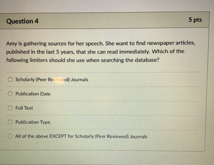 Solved Question 4 5 pts Amy is gathering sources for her | Chegg.com Solved Question 4 5 pts Amy is gathering sources for her | Chegg.com