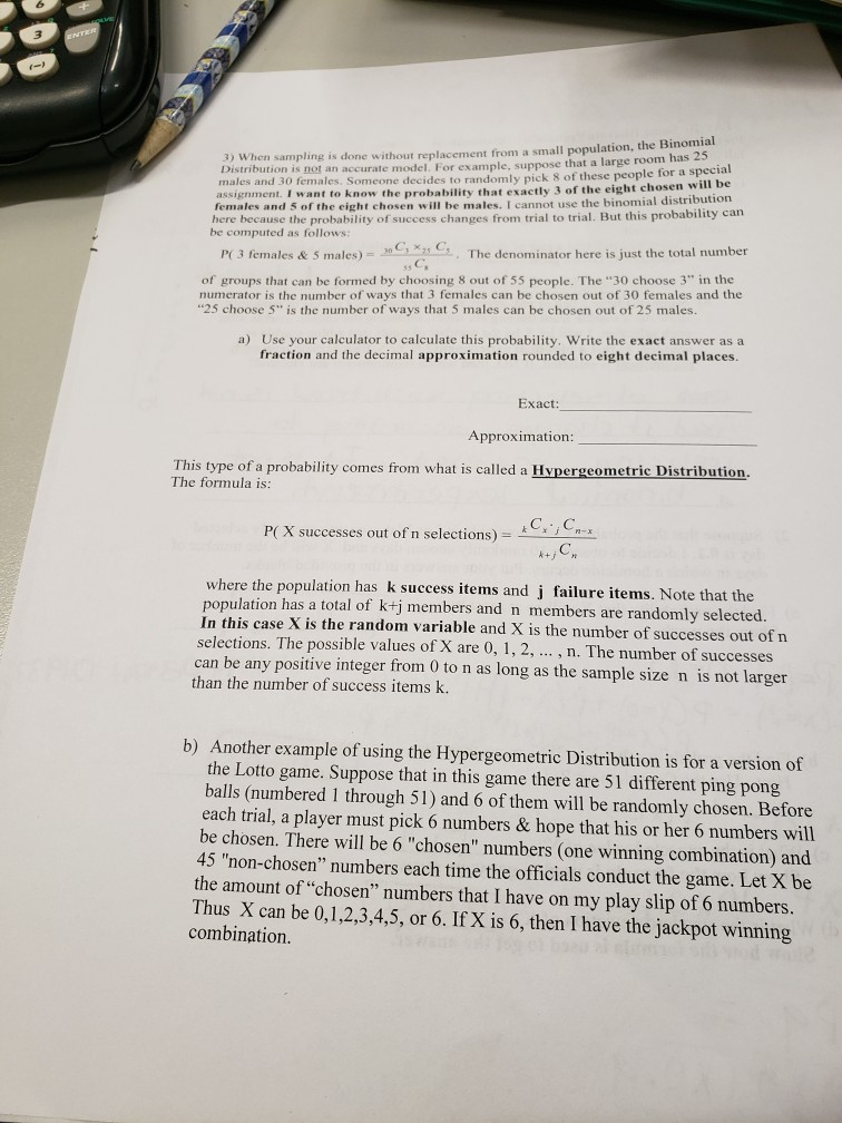 Solved 3) When sampling is done without replacement from a | Chegg.com
