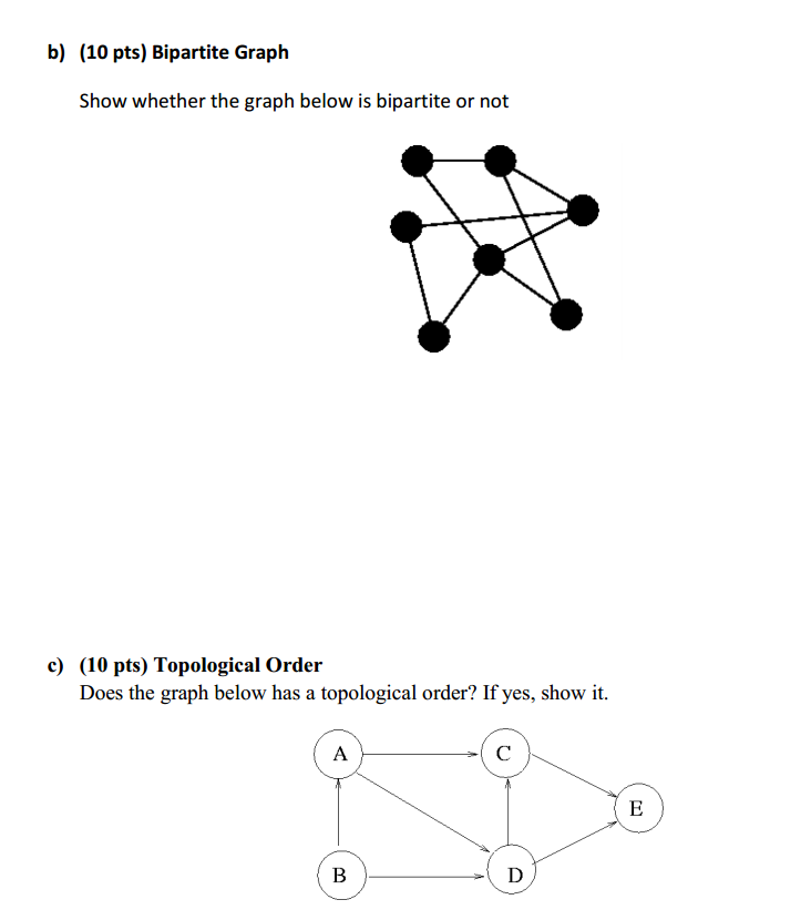 Solved b) (10 pts) Bipartite Graph Show whether the graph | Chegg.com