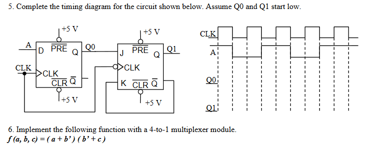 Solved 5. Complete the timing diagram for the circuit shown | Chegg.com