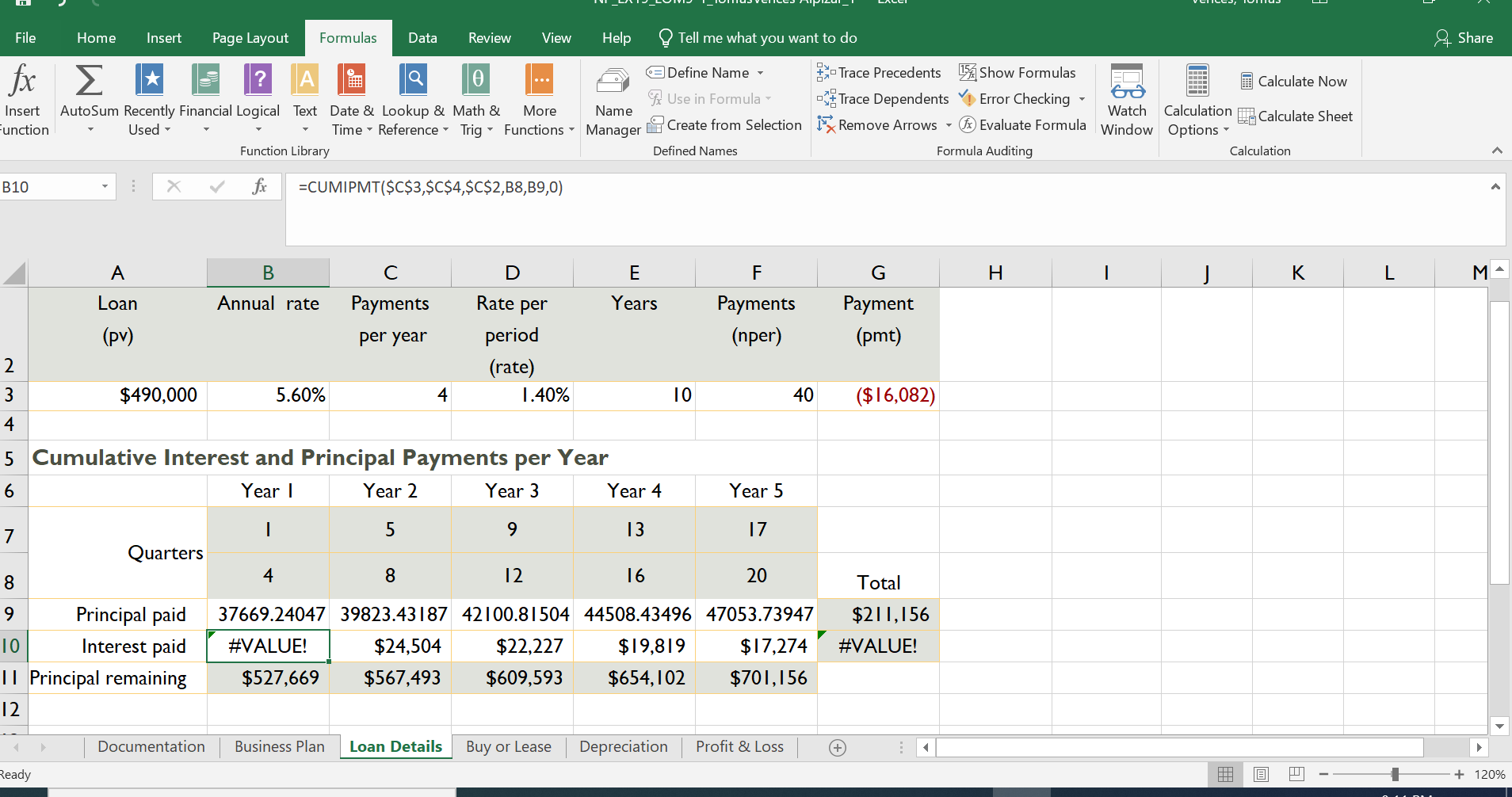 Solved 6. In cell B10, enter a formula using the CUMIPMT | Chegg.com