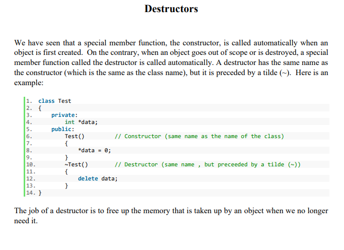 Solved Destructors We have seen that a special member | Chegg.com