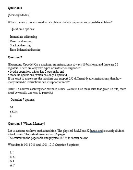 Solved [Memory Modes] Which memory mode is used to calculate | Chegg.com