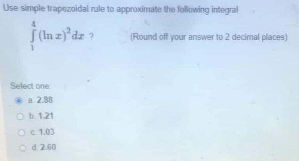 Solved Use simple trapezoidal rule to approximate the | Chegg.com