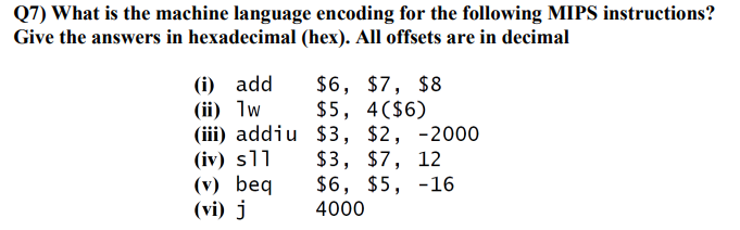 Solved Q7) What is the machine language encoding for the | Chegg.com