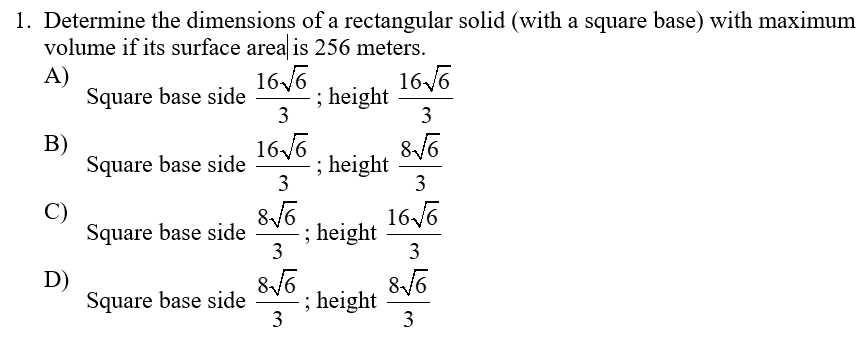 Solved 1. Determine the dimensions of a rectangular solid | Chegg.com