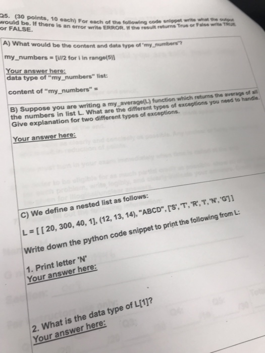 Solved 5. (30 points, 10 each) For each of the following | Chegg.com