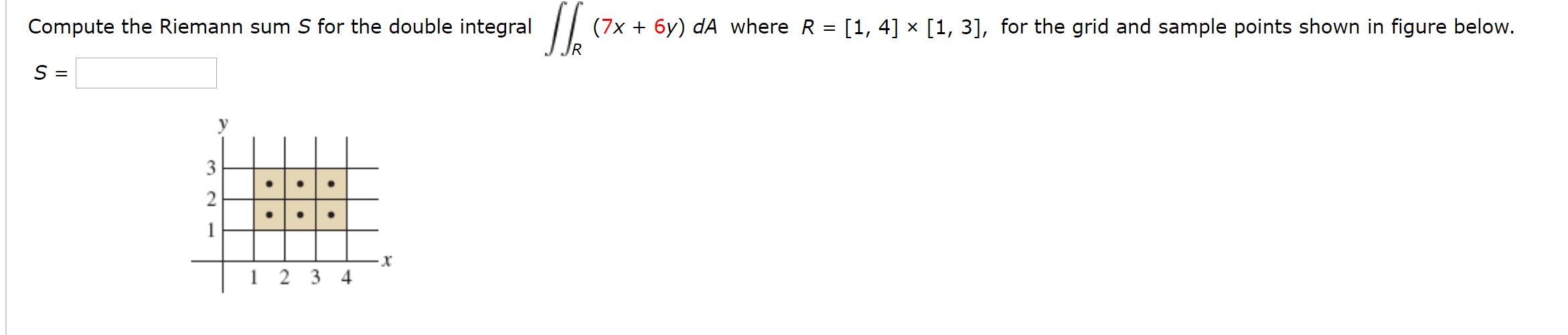 Solved Compute the Riemann sum S for the double integral 1 | Chegg.com