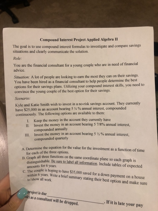 Solved Compound Interest Project Applied Algebra II The goal | Chegg.com