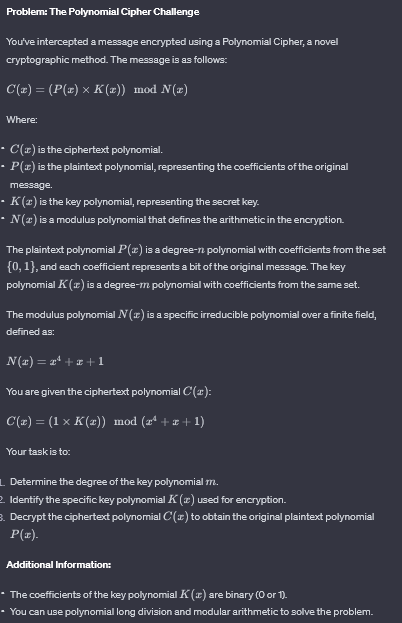 Solved Problem: The Polynomial Cipher Challenge You've | Chegg.com