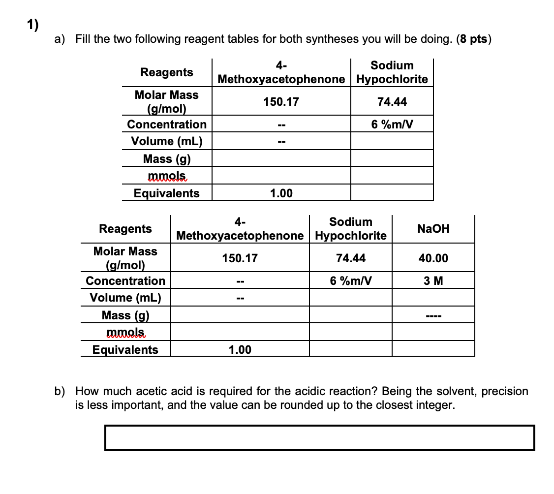 NaOCI ? Асонно NaOH NaOCI H20 1) a) Fill the two | Chegg.com