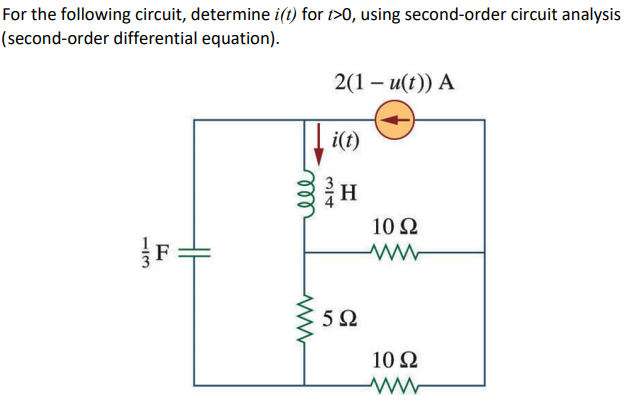 Solved For the following circuit, determine i(t) for t>0, | Chegg.com