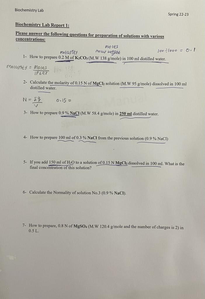 Solved Biochemistry Lab Report 1: Please answer the | Chegg.com