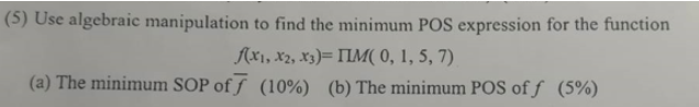 Solved (5) Use algebraic manipulation to find the minimum | Chegg.com